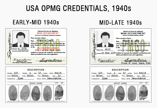 JoySinger's IDs - USA OPMG credentials, 1940s